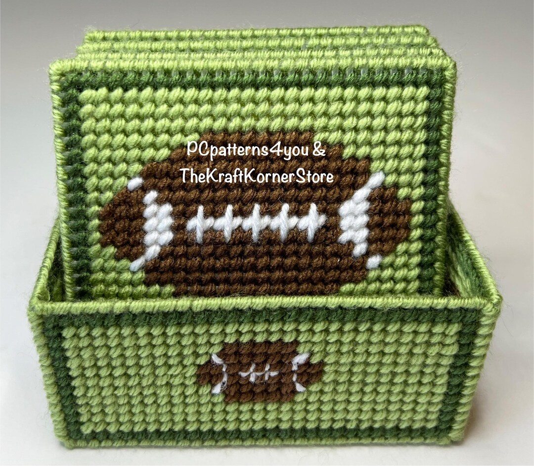 Football Coasters and Holder Set, Hand Stitched on Plastic Canvas ...