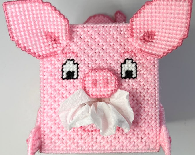 Sneezy Piglet Tissue Box Cover, Hand Stitched on Plastic Canvas, Ready ...