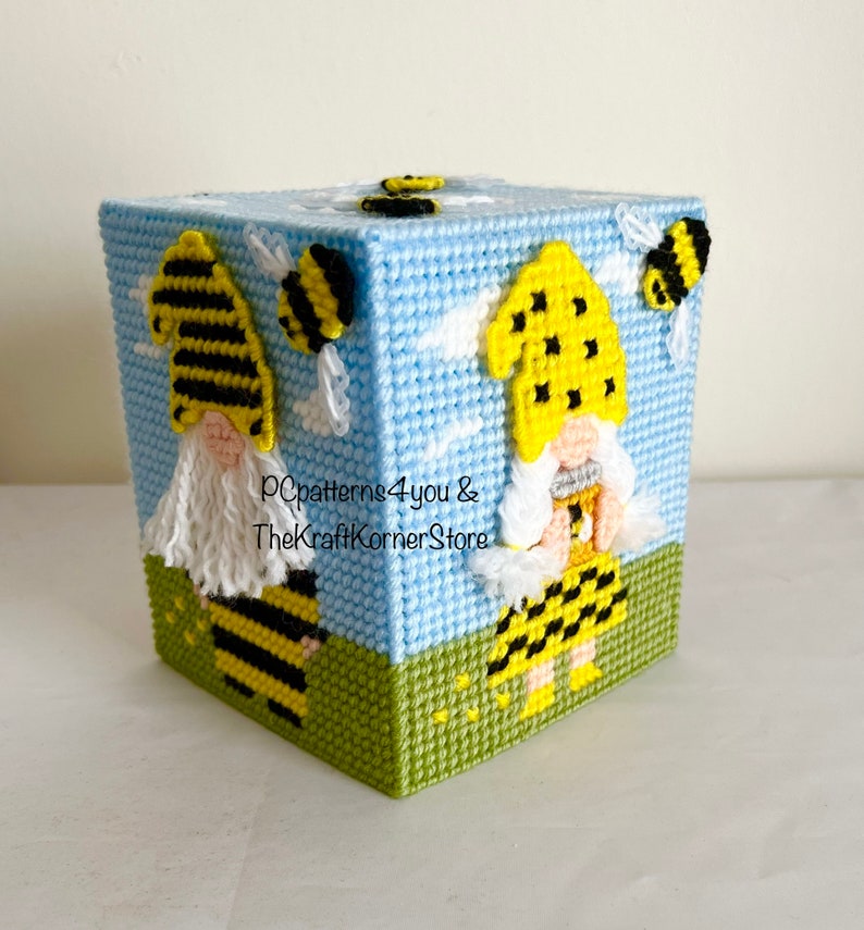 Bee Lover Gnomes Tissue Box Cover Hand Stitched on Plastic - Etsy