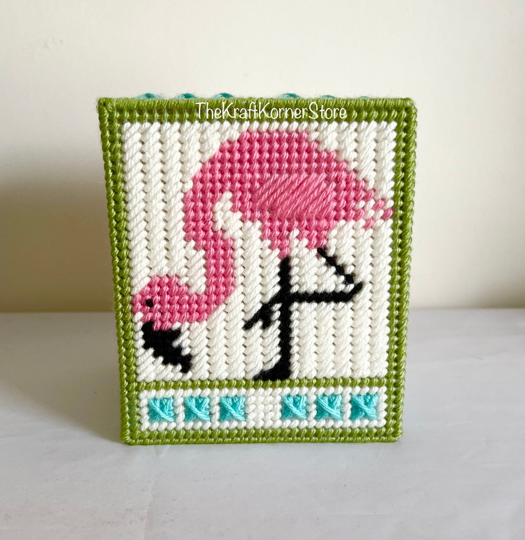 Flamingo Tissue Box Cover, Hand Stitched on Plastic Canvas, Ready to ...