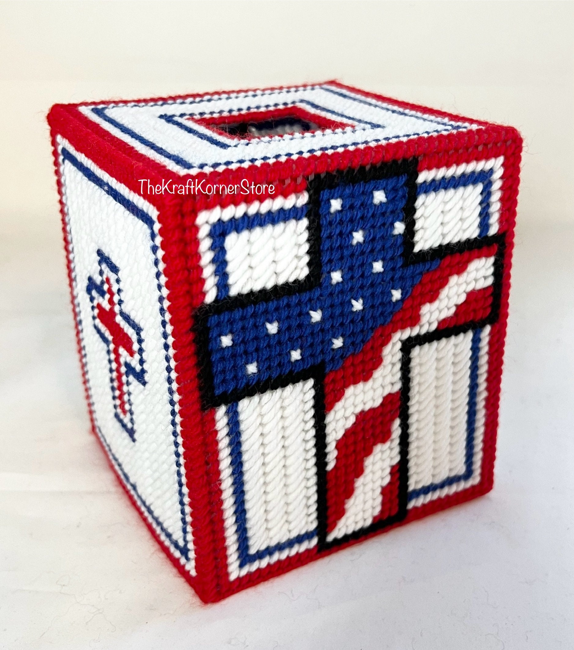 Patriotic Cross Tissue Box Cover, Hand Stitched on Plastic Canvas ...