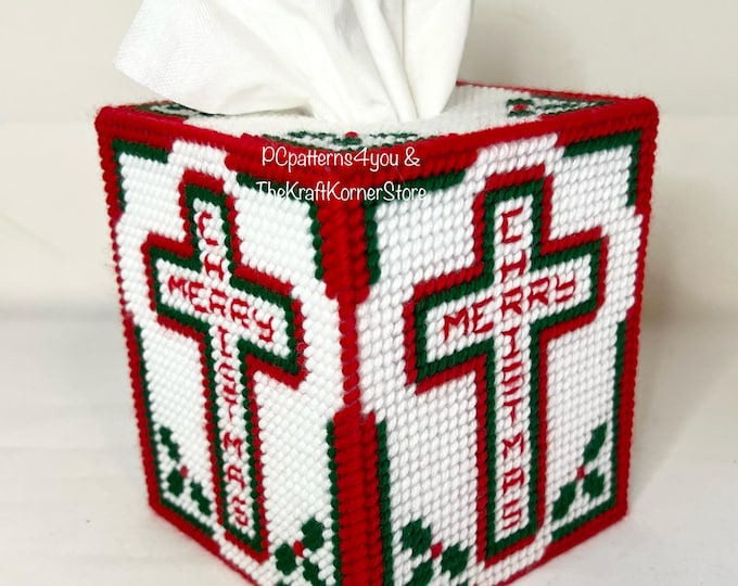 Christmas Cross Tissue Box Cover, Hand Stitched on Plastic Canvas ...