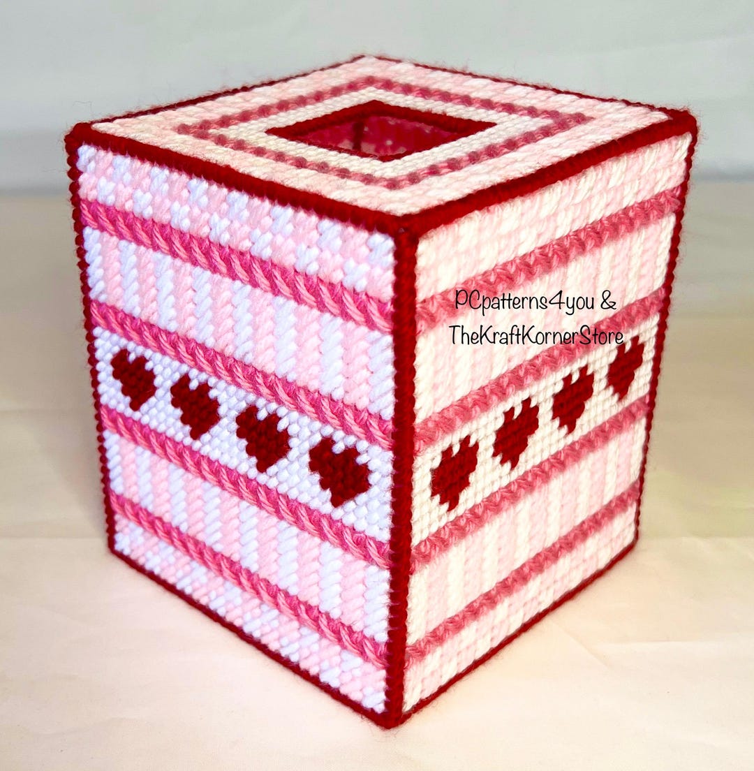 Love Hearts Tissue Box Cover, Choice of 2 Colors, Hand Stitched on ...