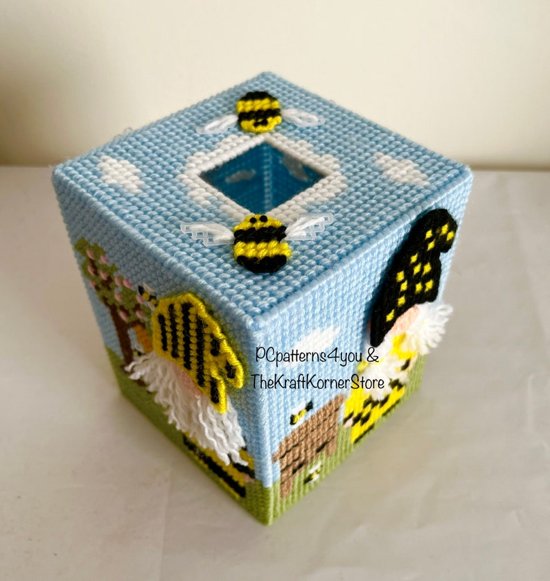 Bee Lover Gnomes Tissue Box Cover Hand Stitched on Plastic - Etsy