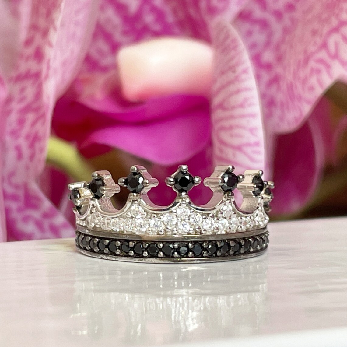 Silver crown ring crown ringqueen ringblack crown | Etsy