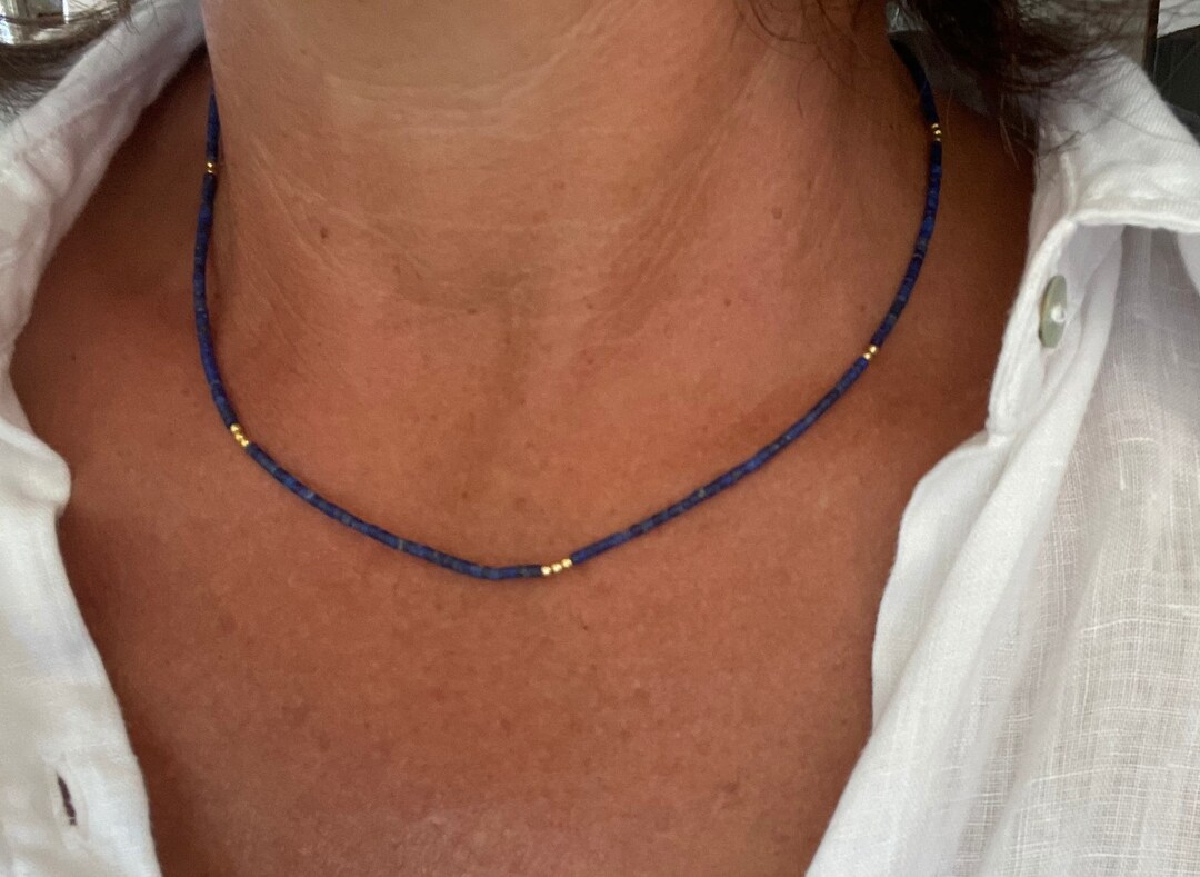 Lapis Beaded Necklace,lazuri Beaded Necklace,lapis Lazuli Beaded Choker ...