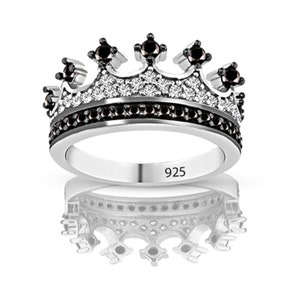 Silver Crown Ring, Crown Ring,queen Ring,black Crown Ring,tiara Rings ...