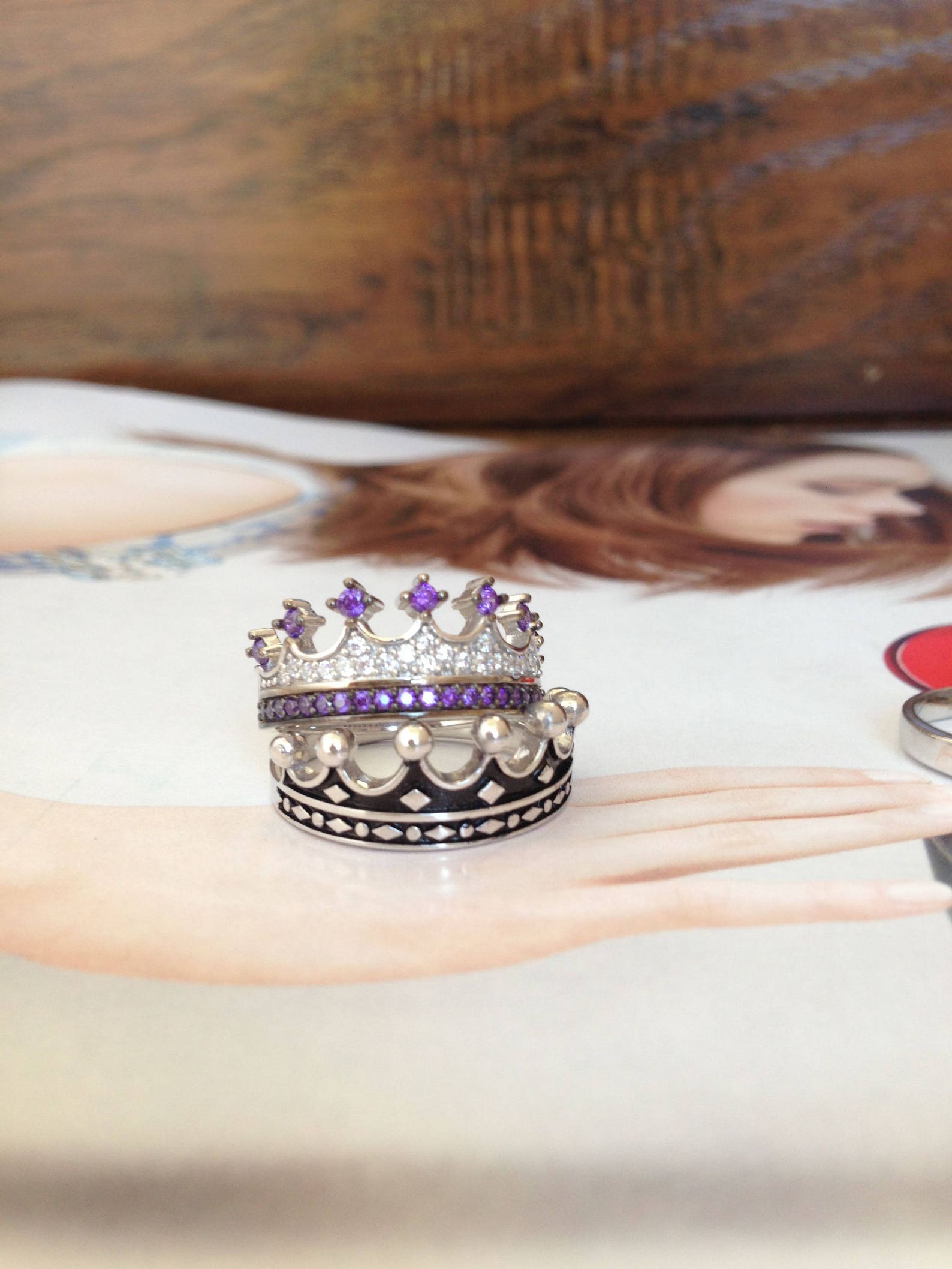 Crown Ring,silver Crown Ring,queen Ring,purple Queen Crown Ring,crown ...