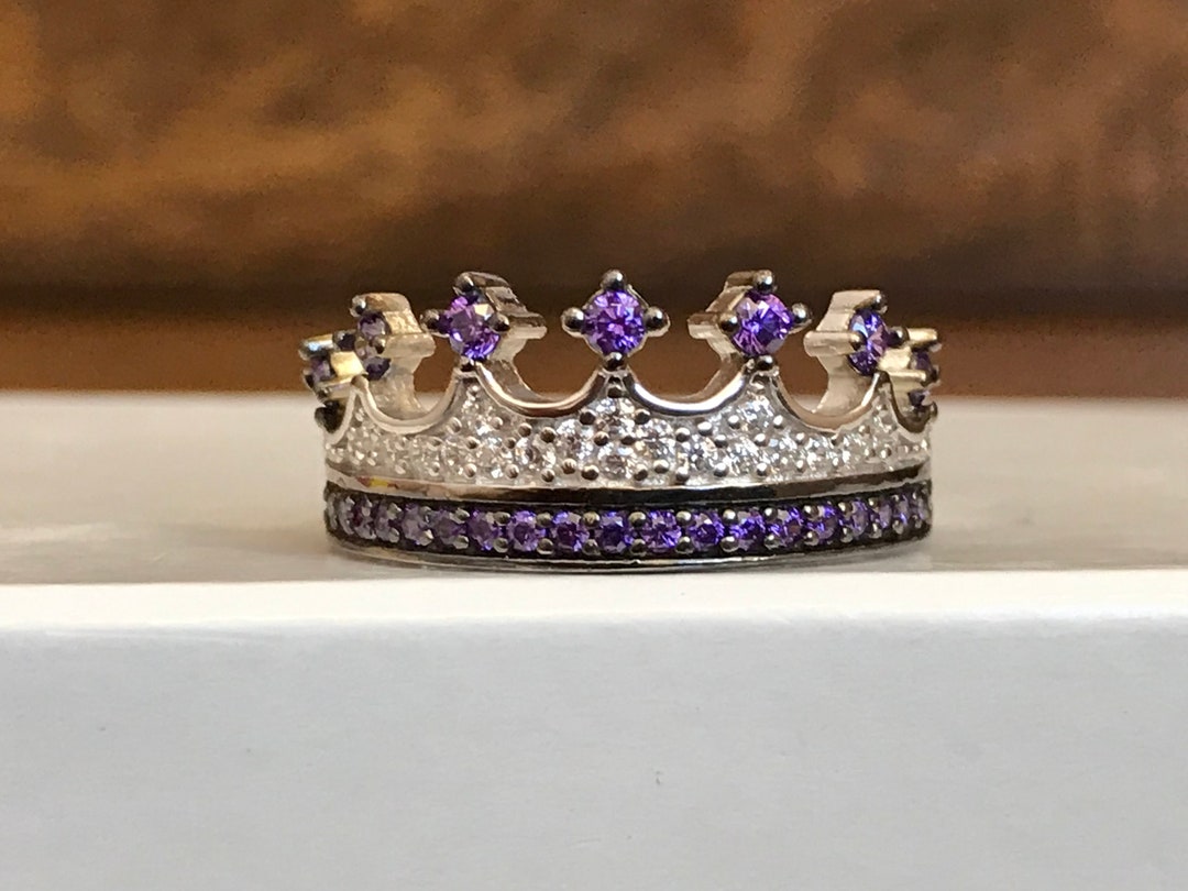 Purple Crown Ring,silver Crown Ring,queen Ring,crown Ring Set,tiara ...