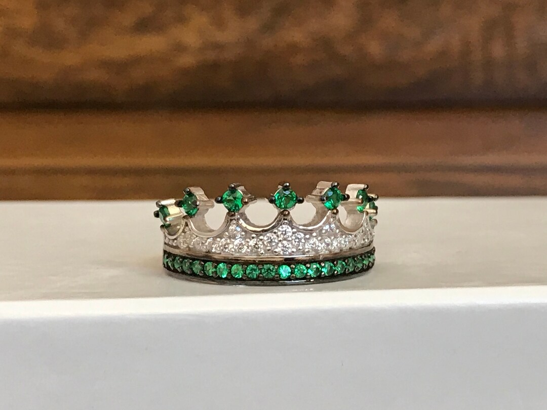 Green Prencess Crown Ringcrown Ringsilver Crown Ringqueen - Etsy
