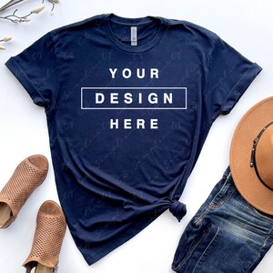 Next Level 3600 Navy T-shirt Mockup Rolled Sleeves Flat Lay Tee Shirt ...