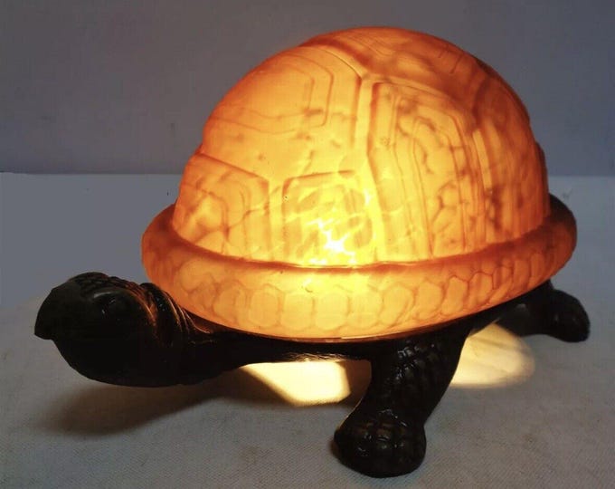 Vintage Amber Turtle Lamp | Brass Turtle With Amber Glass Shell ...