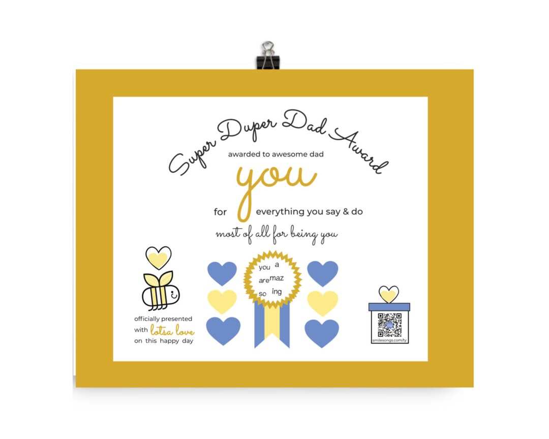 Super Duper Mom Certificate 8x10 Art Print - Fathers Day Gift - Award ...
