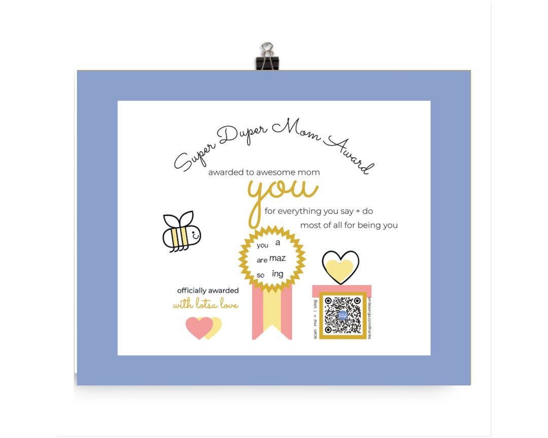 Super Duper Mom Certificate 8x10 Art Print - Mothers Day Gift - Award ...