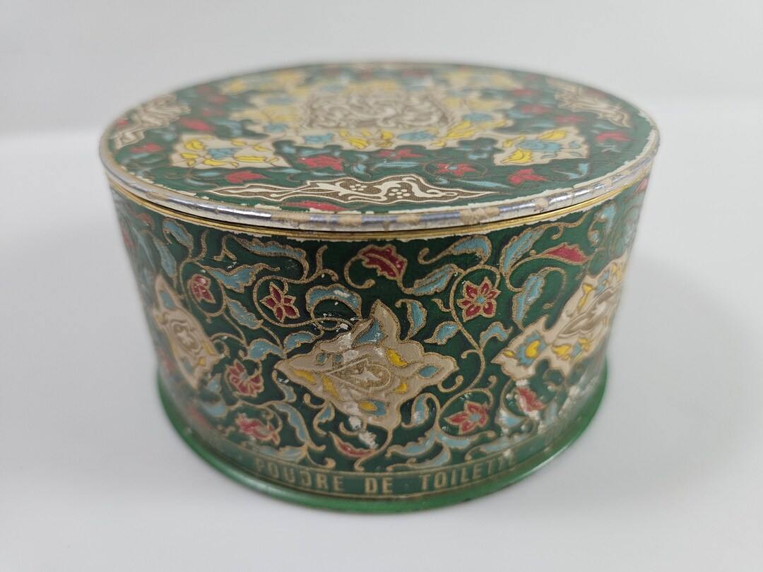 Vtg 1930s-40s Art Nouveau Empty Coty Emeraude Dusting Powder Metal and ...
