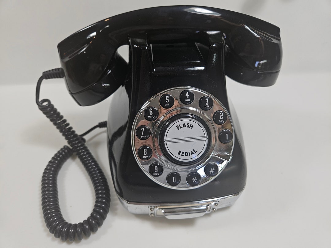Vtg Push Button Telephone, Black and Silver // Drawer for Notepaper - Etsy