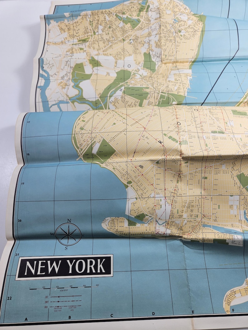 1963 Large New York Map & Guide in Full Color, Streets All 5 Boroughs ...