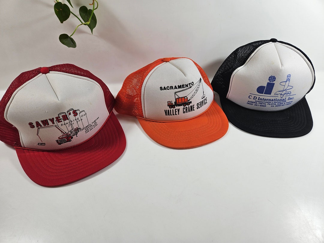 3 Piece Vintage Trucker Caps // Red, Orange, and Navy // Sawyer's ...