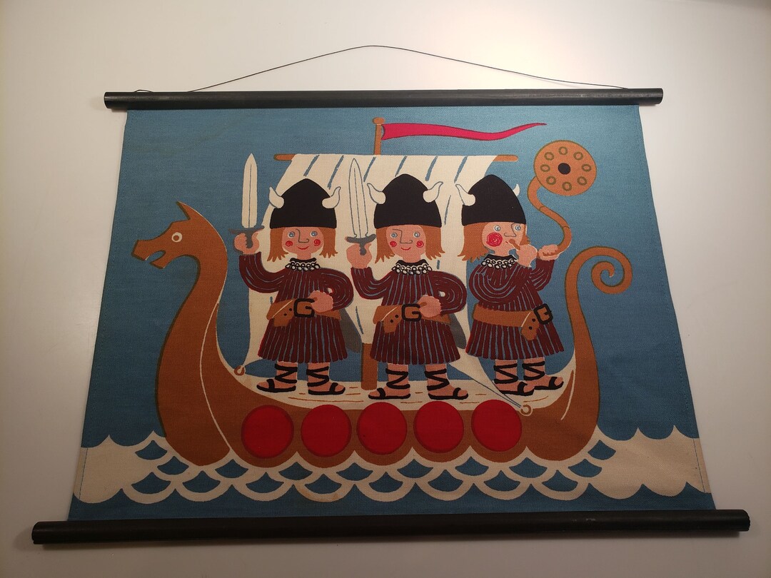 Mid-century Danish Hand-printed Fabric Wall Hanging, Aase Og Preben ...