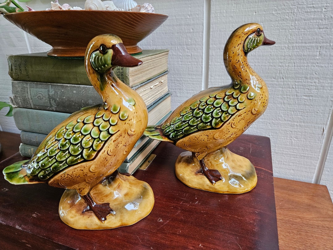 2 Vtg Ceramic Glazed Ducks // Each 7.5 X 7 X 3 Inches // JSC Brand ...