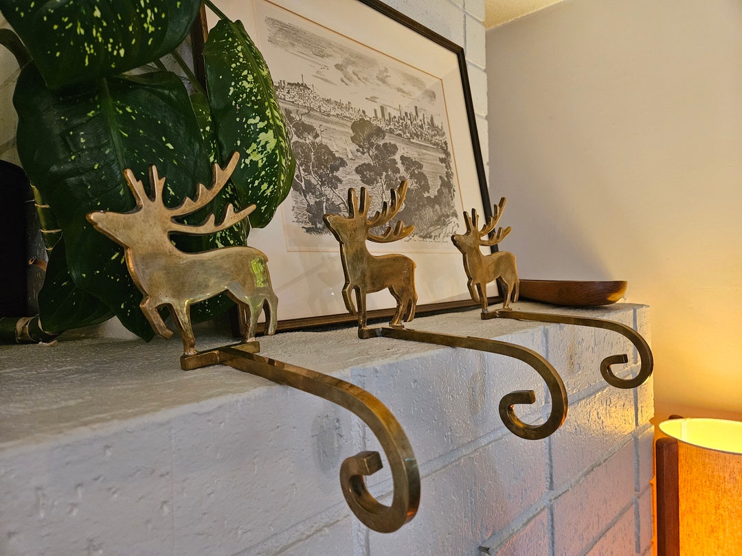 3 Vtg Brass Mantle Stocking Hangers, Reindeer - Etsy