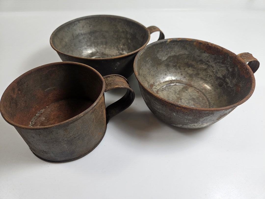3 Antique Tin Cups - Etsy