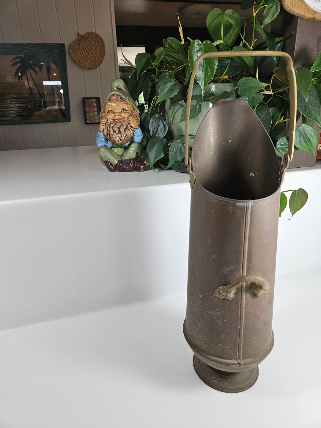 Vtg Patina Brass Coal Scuttle Coal Scooper Bucket // 15.75 Inches Tall ...