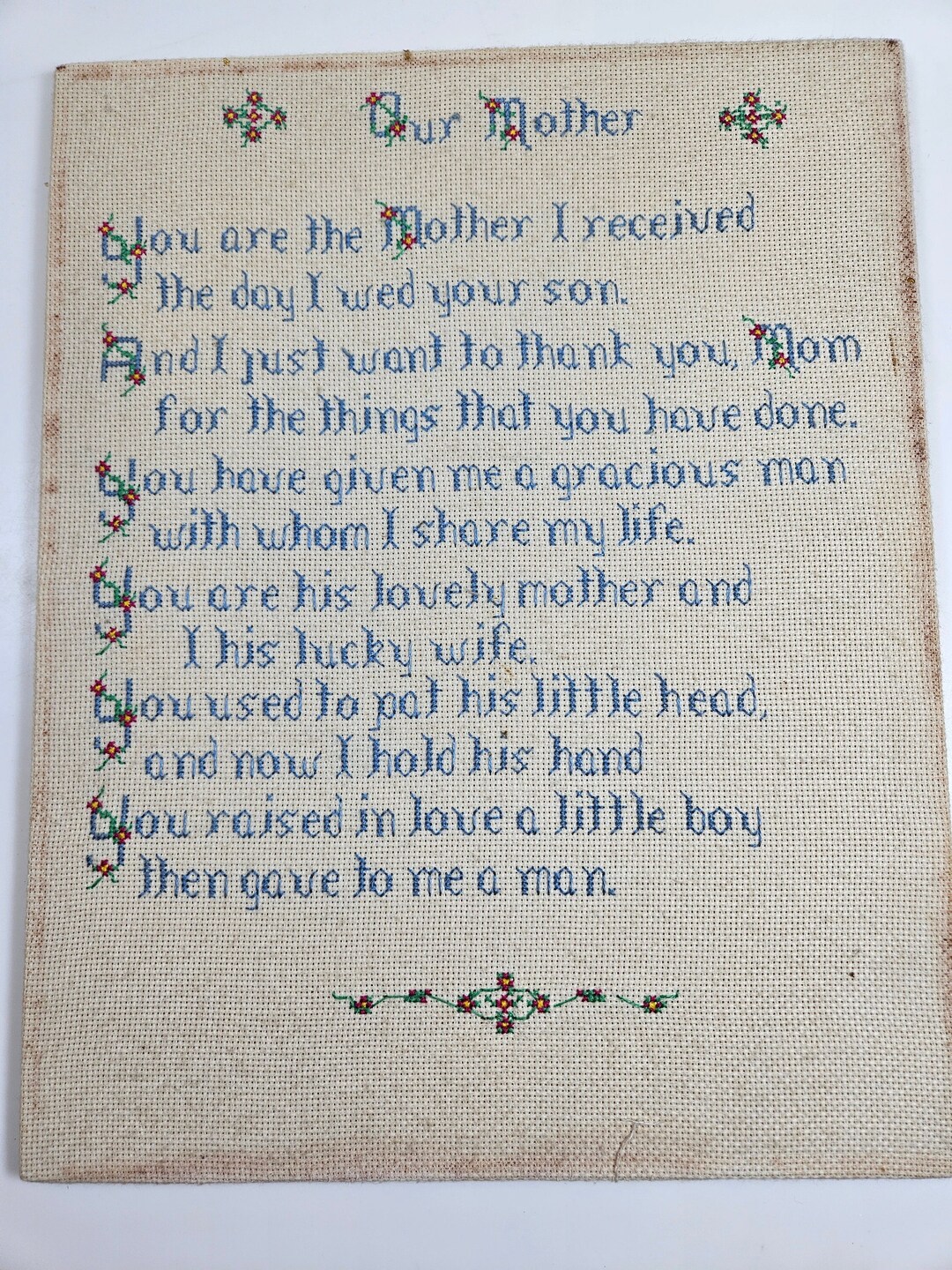 Vtg 'our Mother' Poem Cross Stitch, 12 X 9.5 Inches // Tarnished and ...