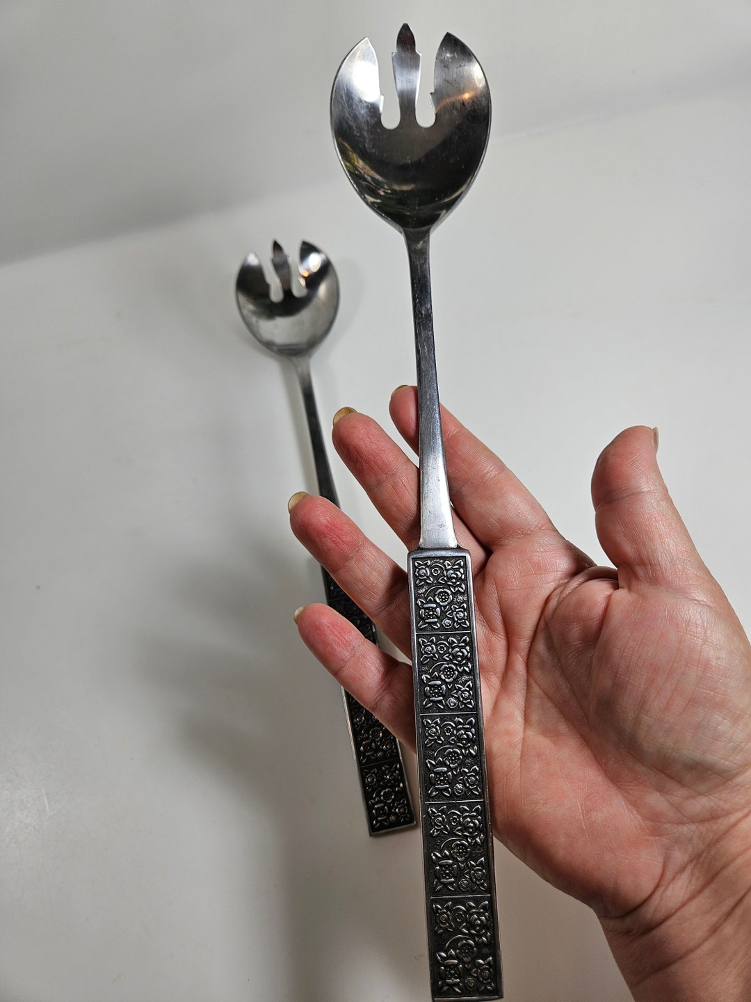 Set of Vtg Floral Serving Sporks, 13 Inches Long // Stainless Steel ...