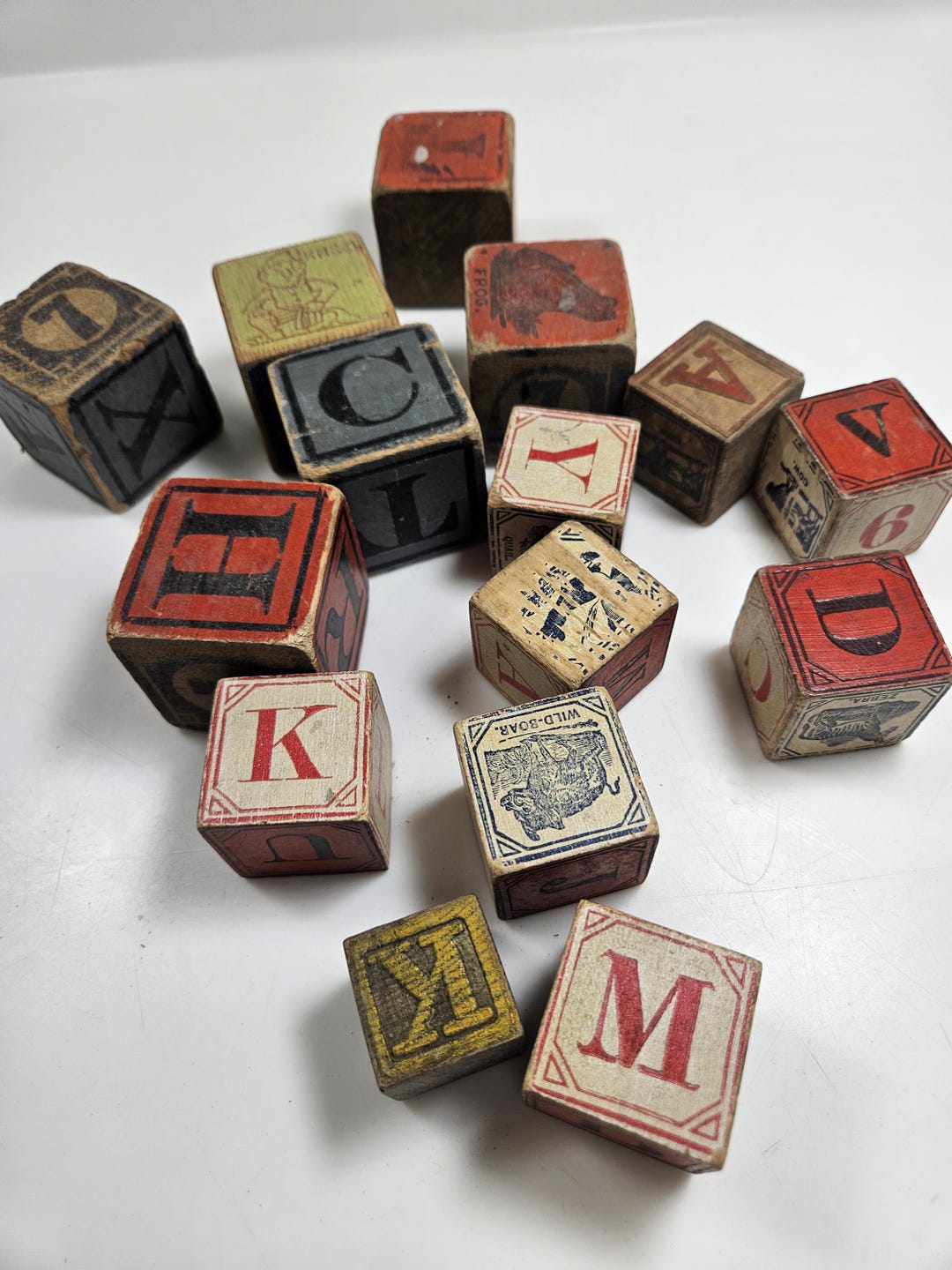 15 Antique Victorian Wood Blocks, Letters, Numbers, Animals // 2 Sizes ...