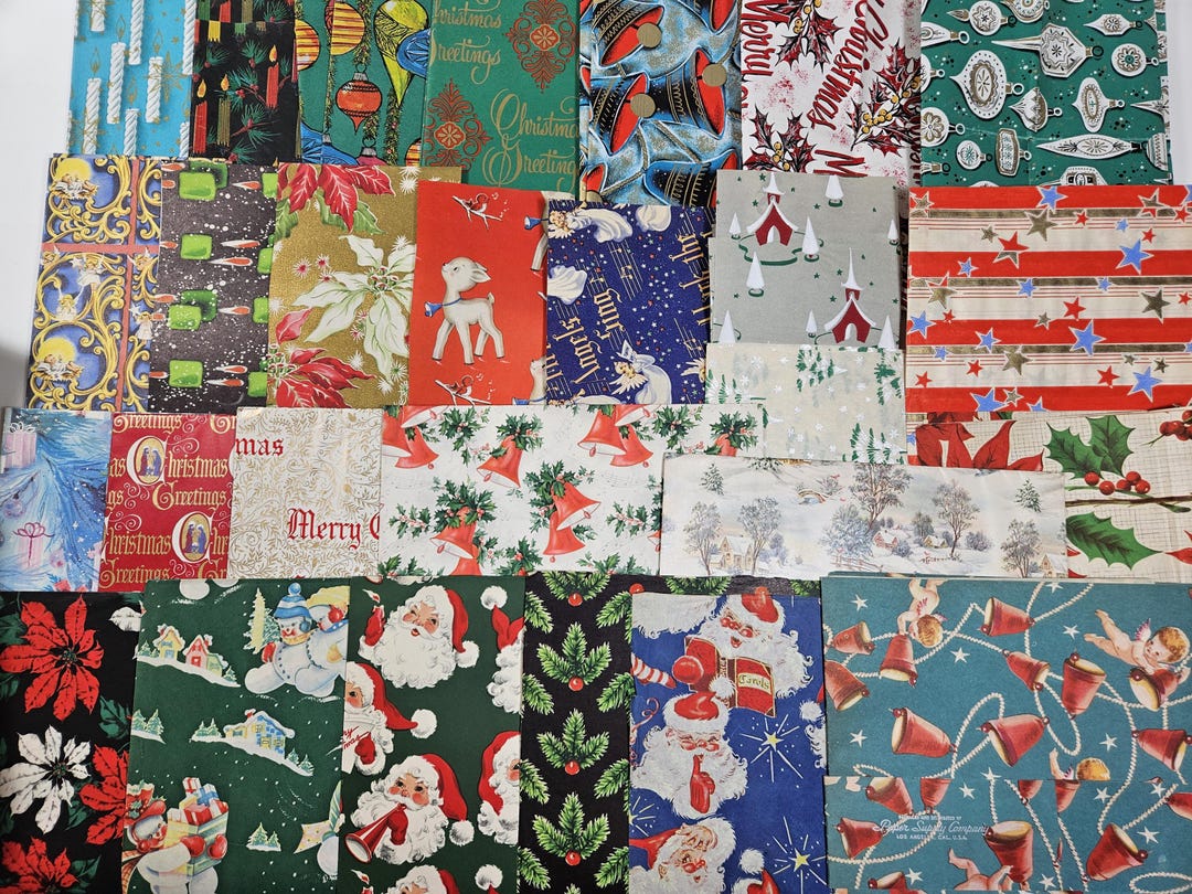 10 Pieces 1950s Christmas Wrapping Paper // Pieces Range 4 X 6 up to 10 ...