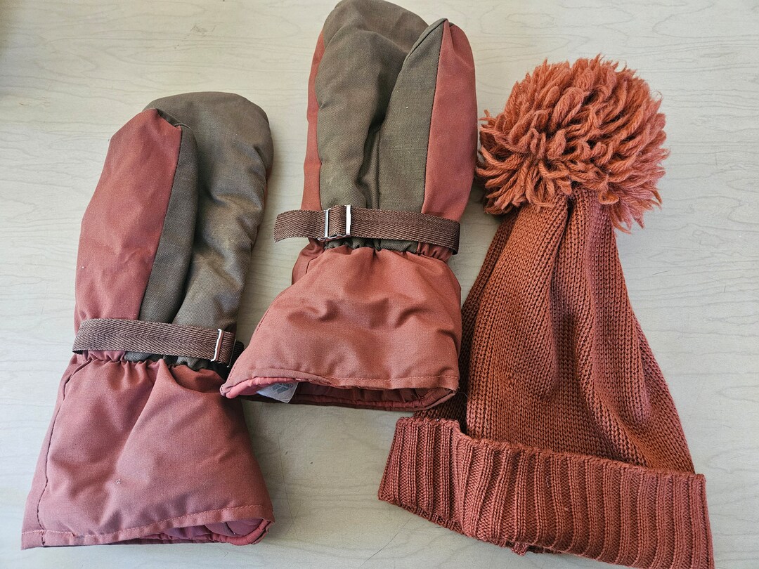Set of Vtg 70s-80s Snow Mittens and Knit Wool Cap // Rust Orange - Etsy