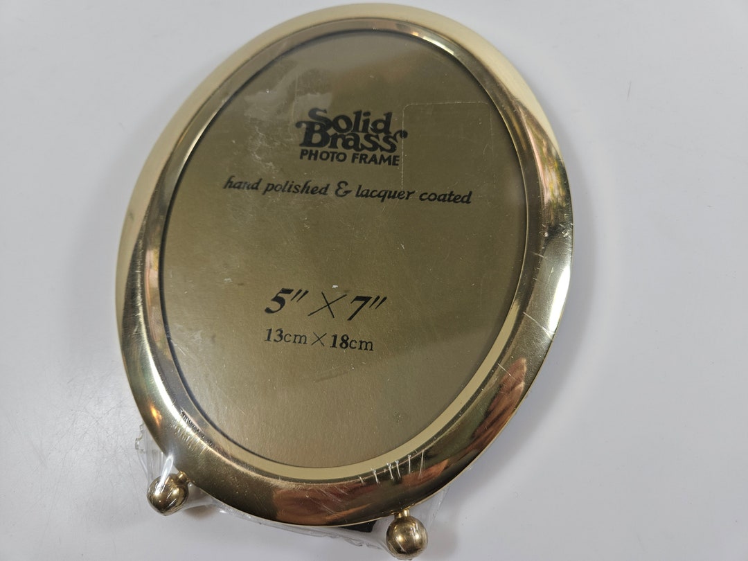Vtg Oval 5x7 Inch Solid Brass Picture Frame With Glass Cover, Tabletop ...