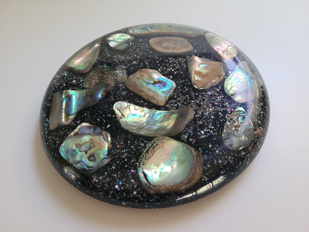 Vtg Mid Century Abalone & Resin Trivet, 6 Inches Diameter // Seashells ...