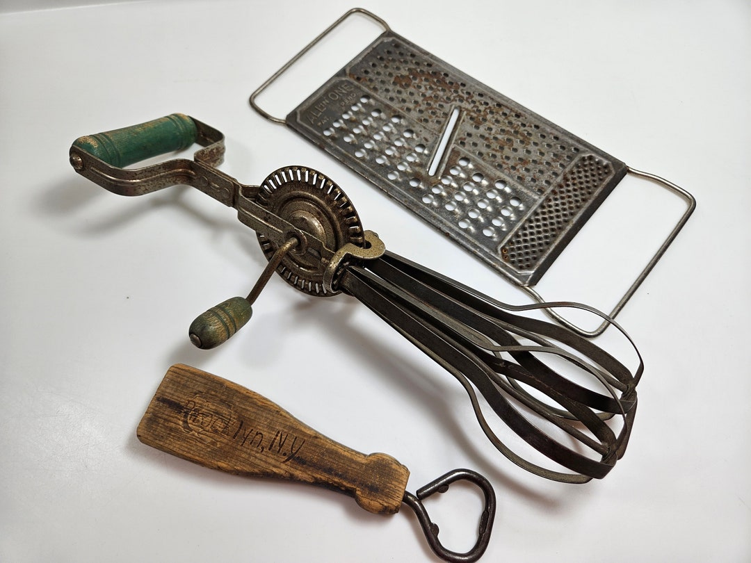 3 Vtg Steel and Wood Kitchen Utensils // Androck Hand Beater, All-in ...