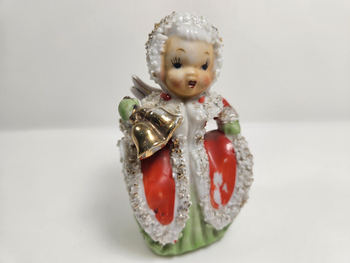 Vtg Lefton or Napco Christmas Angel Bell With Handbells // 4.5 X 2.75 ...