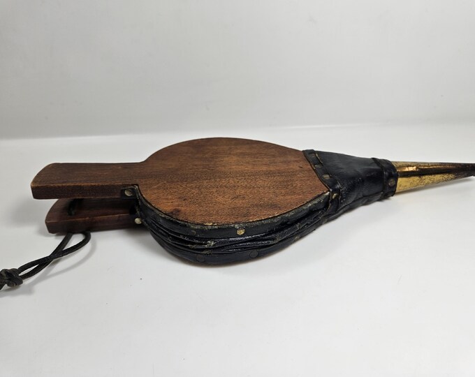 Small Vtg Fireplace Bellows // Fire Blow, Wood & Leather, Brass Tacks ...