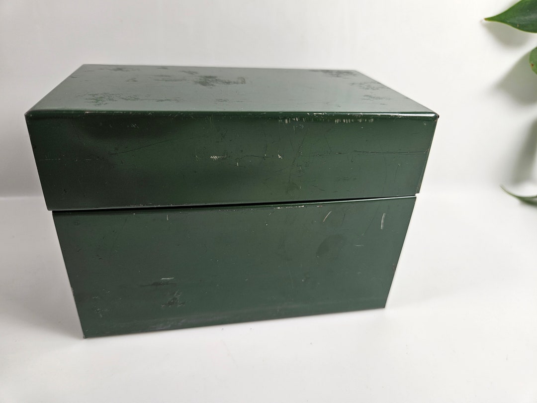 CLOSEOUT Vtg Green Metal Recipe Box File Box for 3x5 Inch Cards ...