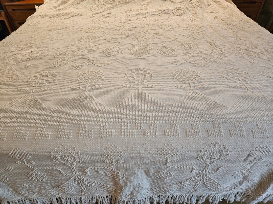 Vtg Queen-king Chenille Candlewick Bedspread, 100% Cotton // Made in ...