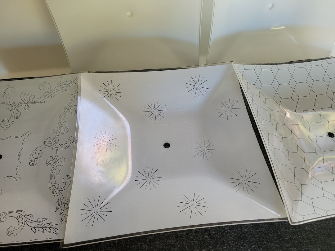 Vtg Square Glass Ceiling Light Fixture Cover, 4 Choices // 11.5 to 12 ...