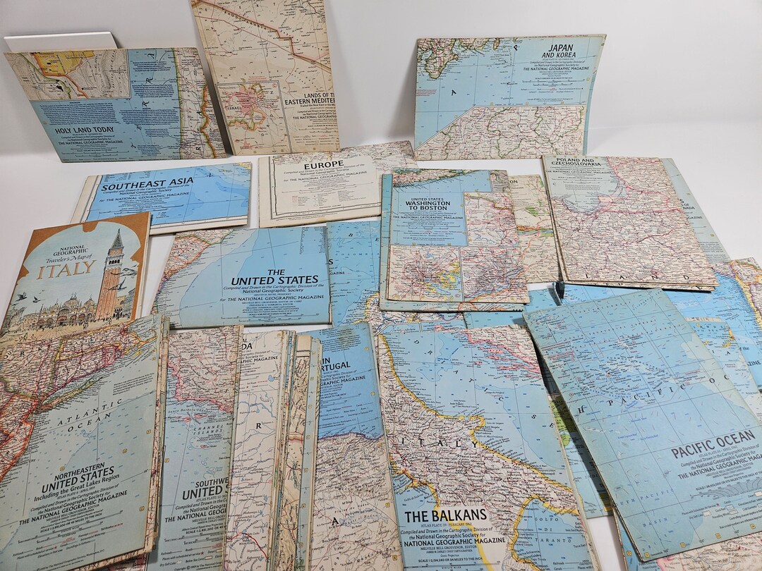 10 Vtg 1950s-1970s Paper Maps, Fold-outs From National Geographic ...