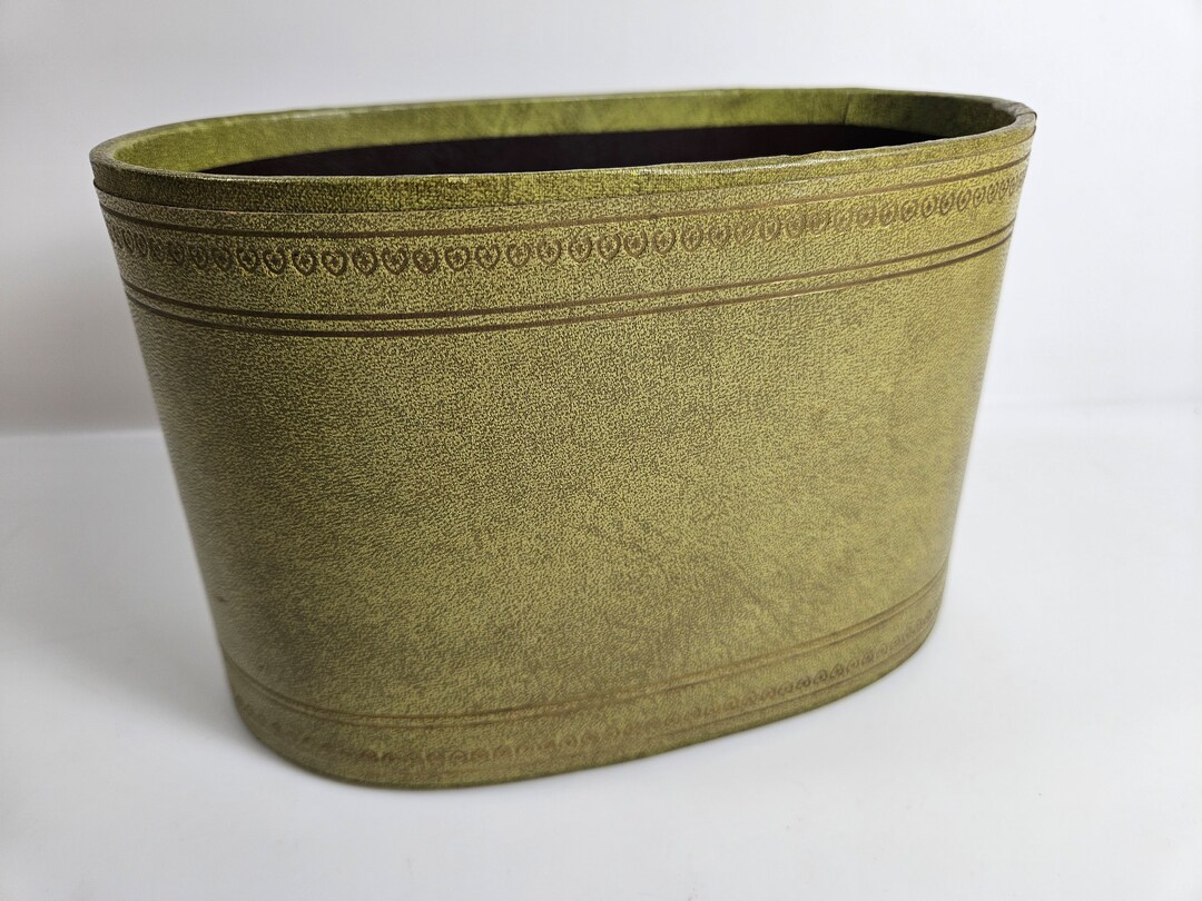 Vtg Desk Container, Faux Leather Green // Pencil Holder, Notepad Holder ...
