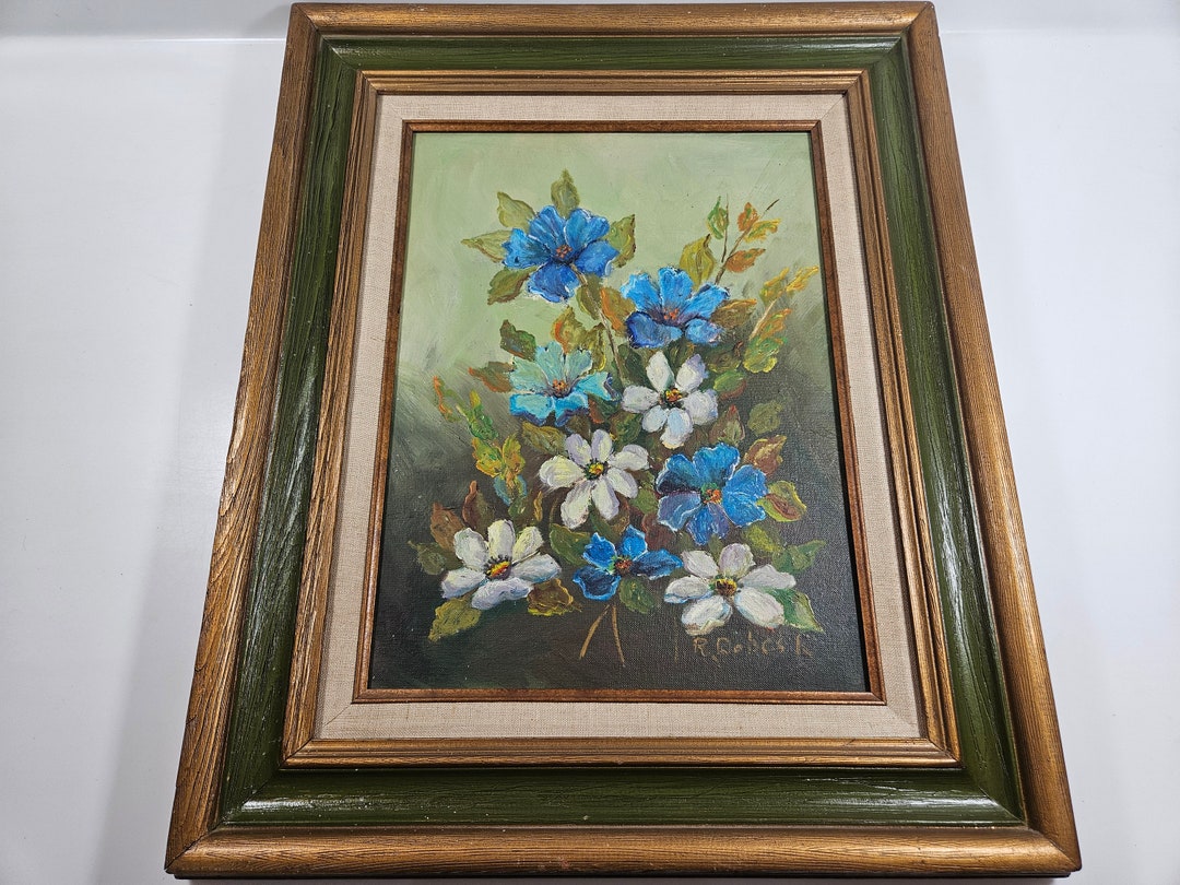 Vtg Oil Painting, Signed California Artist Ruby Dobesh // Blue Flowers ...