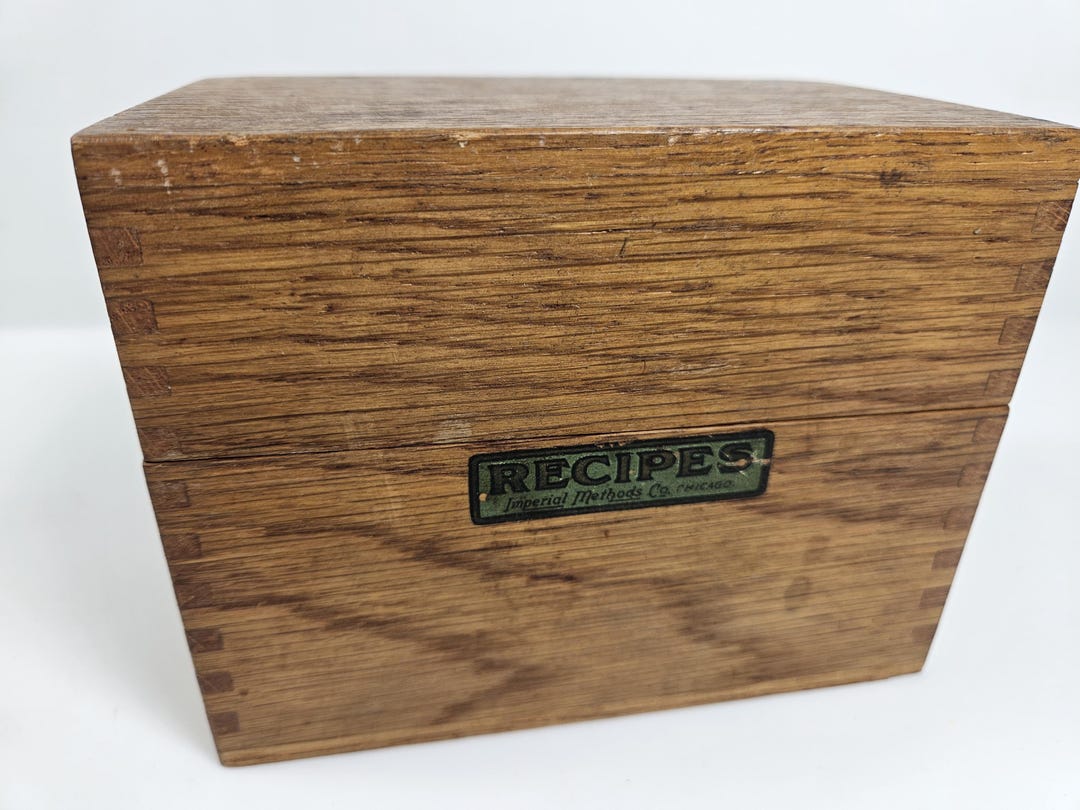 Vtg Wood Recipe Box for 3x5 Inch Cards, Brass Hinges // Finger Jointed ...