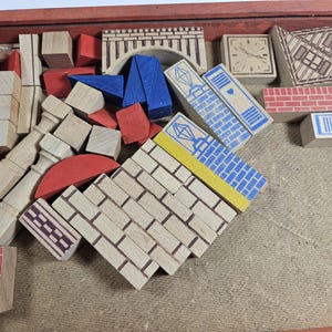 Antique or Vtg German Wood Blocks Set in Box With Gnomes // Box is 12 X ...