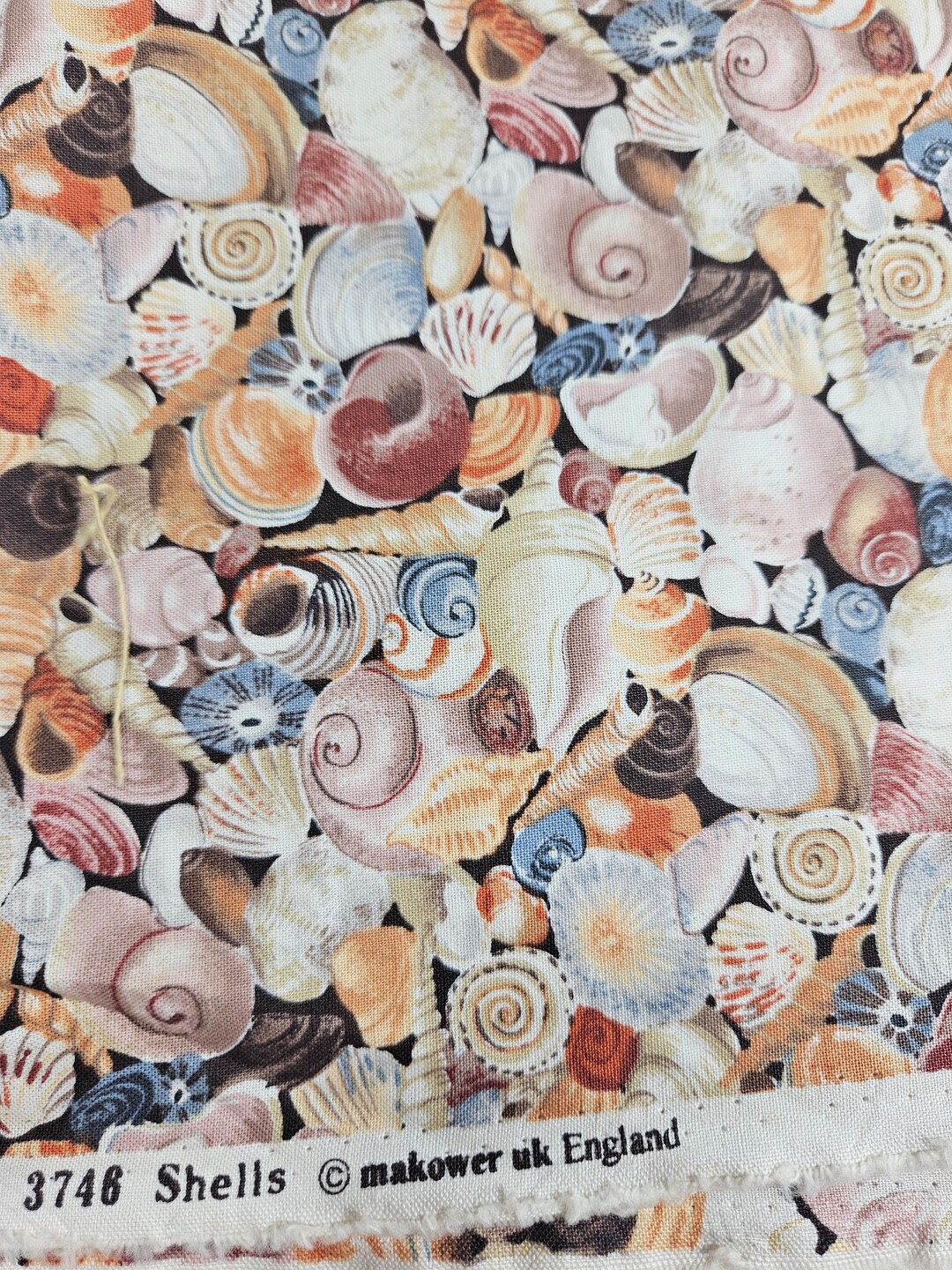 1.2 X 1.2 Yards Vtg Seashell Cotton Fabric Piece // Makower UK England ...