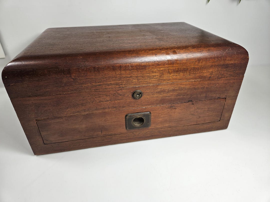 Large Vtg Cigar Humidor Wood Box, Two Tier, Brass Hardware // 14 X 9.5 ...