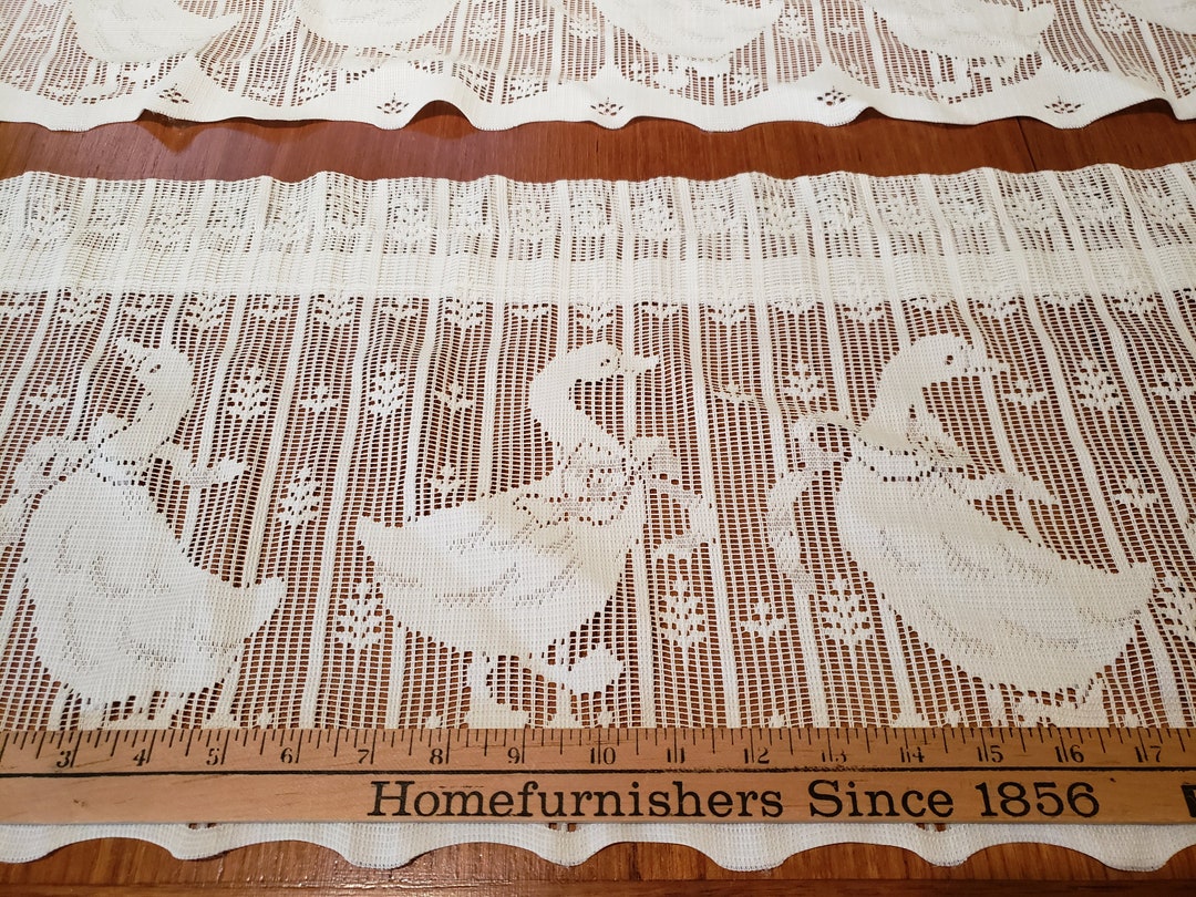 Vintage Off-white Net Lace Semi Sheer Cafe Curtain Panel With Ducks, 12 ...