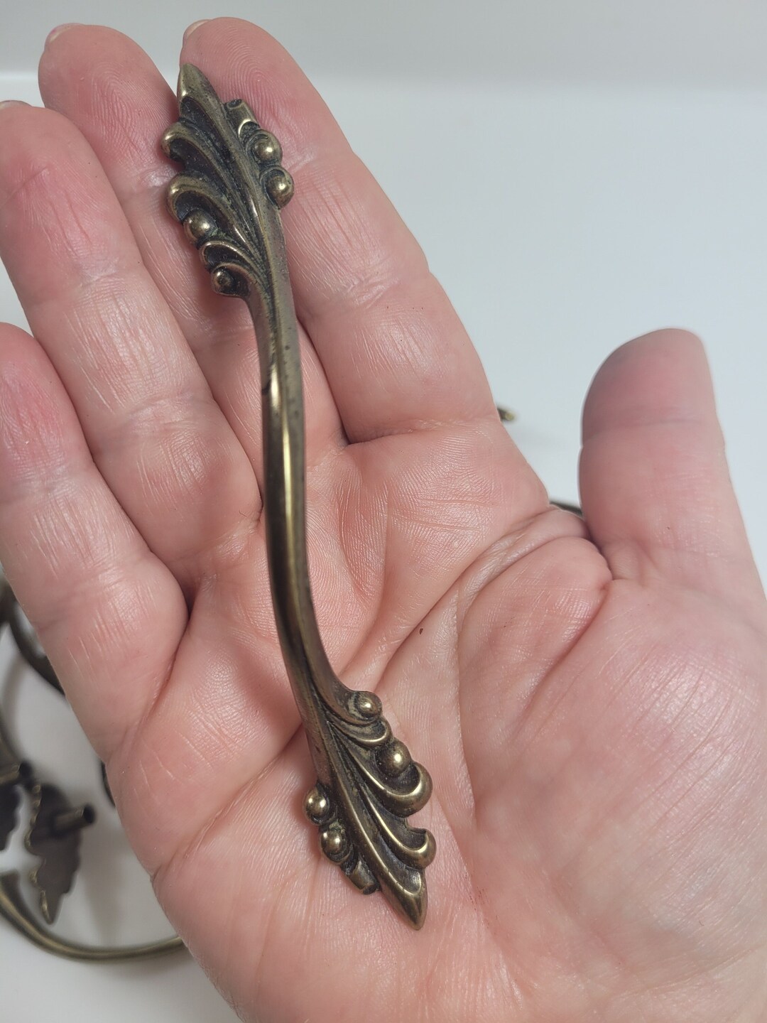 Vtg Brass Fancy Scroll Drawer Pull // 3.125 Inches Screw Hole to Screw ...