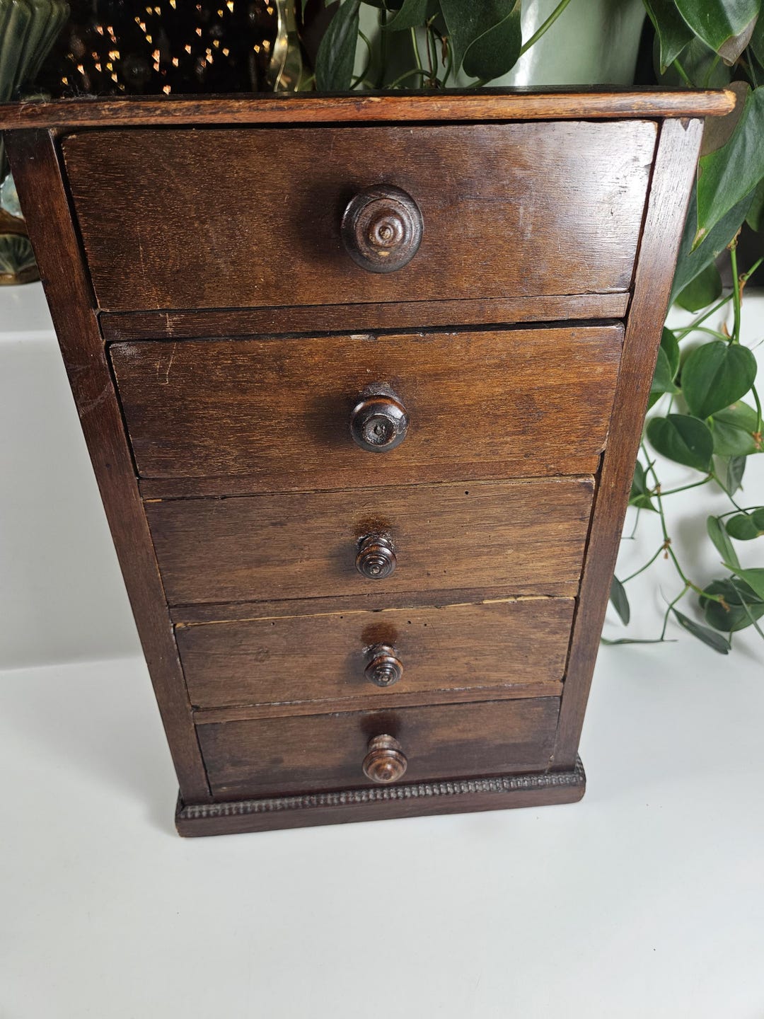 Antique 5-drawer Walnut Wood Mini Chest of Drawers // 14.75 X 9.5 X 4.5 ...